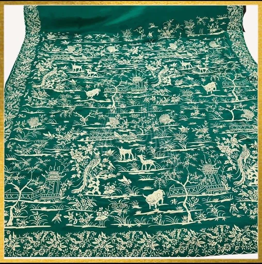 Emerald Green Crepe Animals in Khakha Stitch (G115)